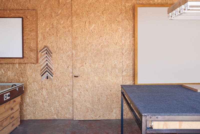 Frame Samples and Workbench in a Picture Framing Studio Stock Photo ...