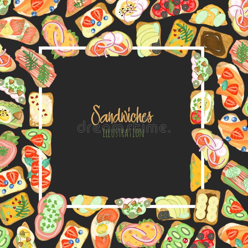 Frame of Sandwiches with Different Ingredients Stock Illustration ...