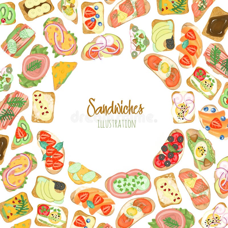 Frame of Sandwiches with Different Ingredients Stock Illustration ...