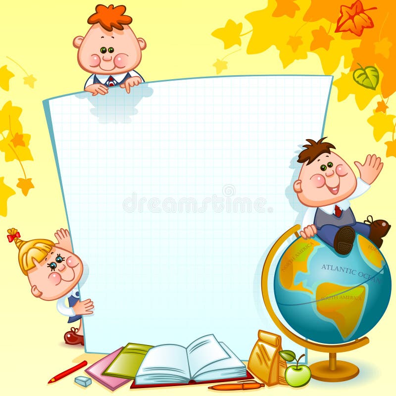 School Template with Children. Frame for Text Stock Vector ...
