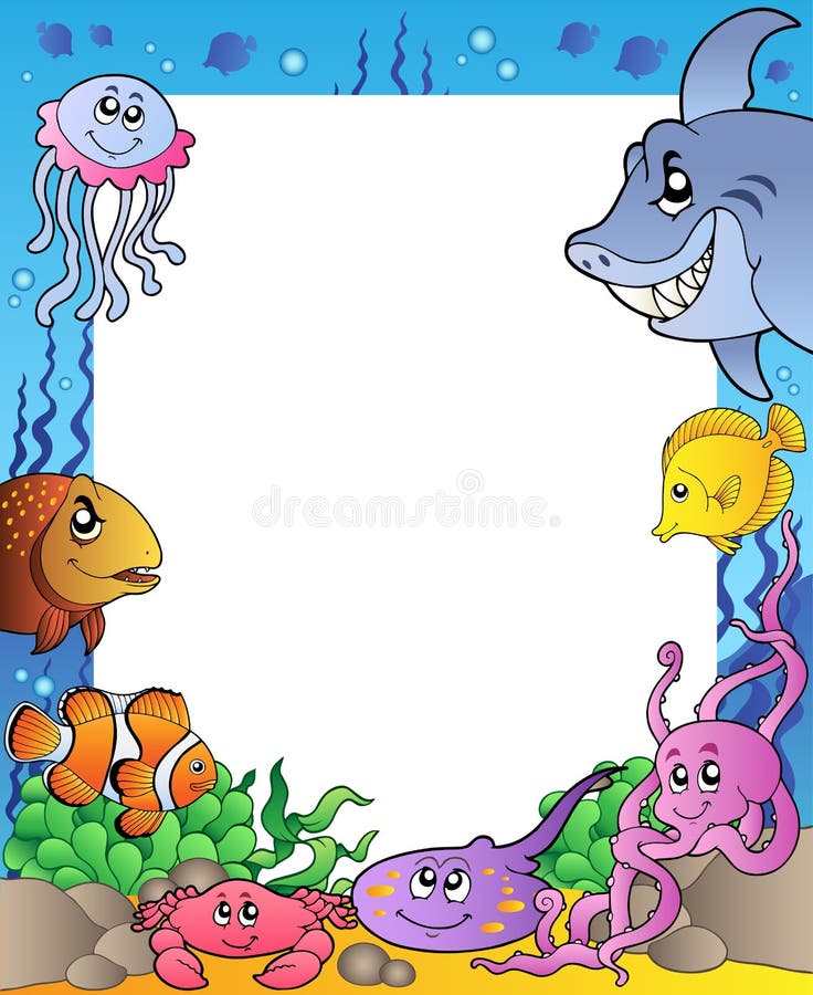 Frame with Various Sea Animals Stock Vector - Illustration of bottom ...