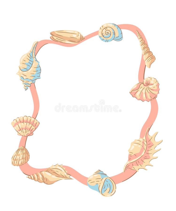 Frame with Seashells. Tropical Underwater Mollusk Shells Illustration ...