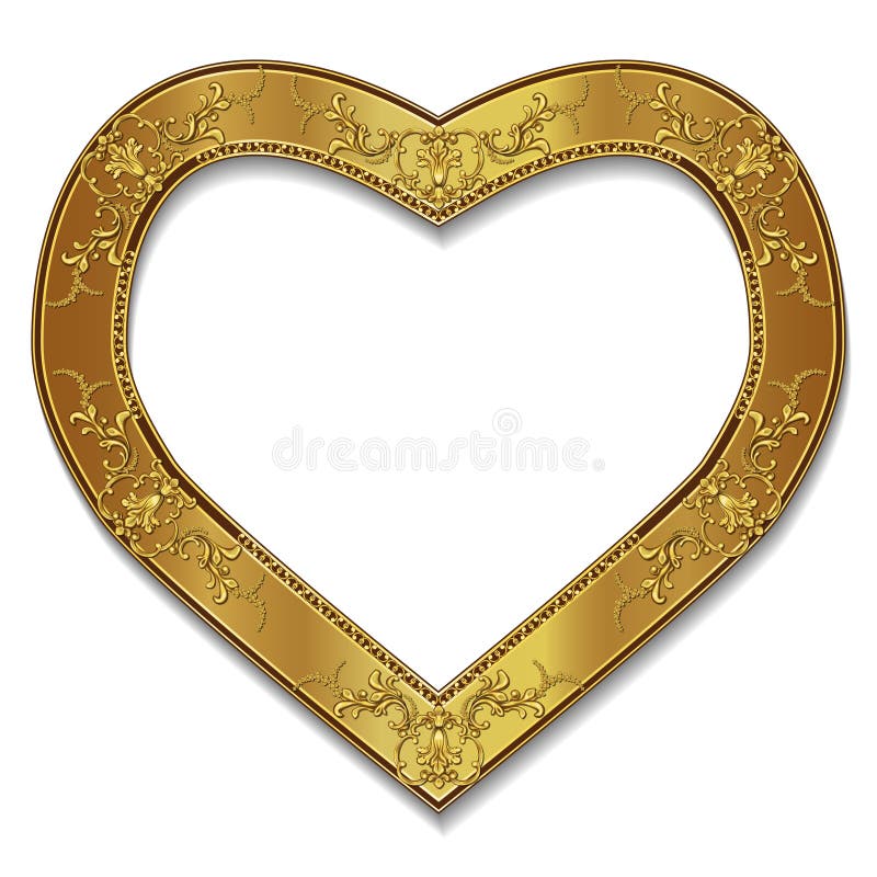 Frame in the Shape of Heart Gold Color with Shadow Stock Vector ...