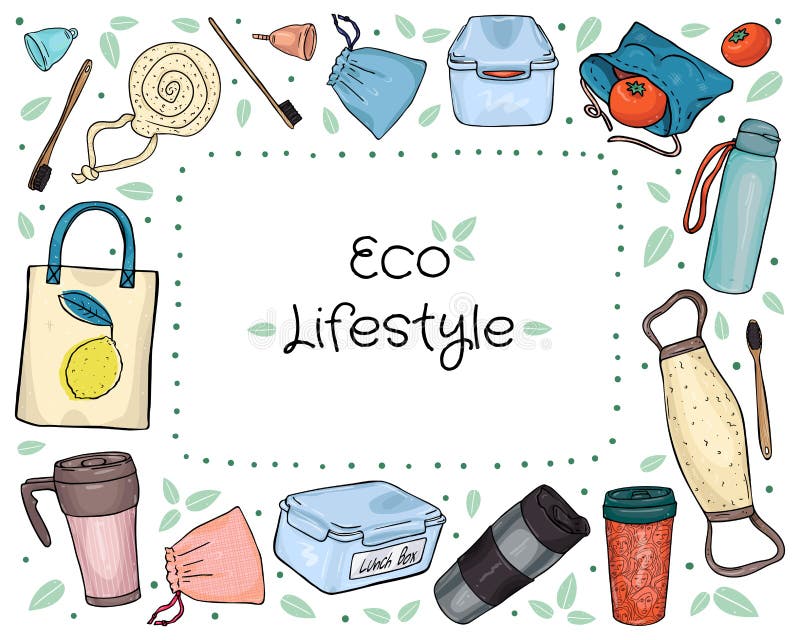 Frame Shaped Set of Hand-drawn Eco-friendly Objects Isolated in White ...