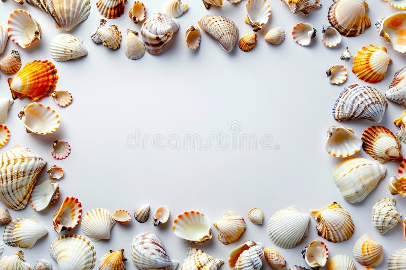 A Frame of Shells on a White Background Stock Photo - Image of shells ...