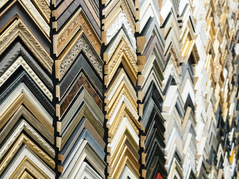 Frame Shop Sample Picture Frame Display Various Colour and Design Stock ...