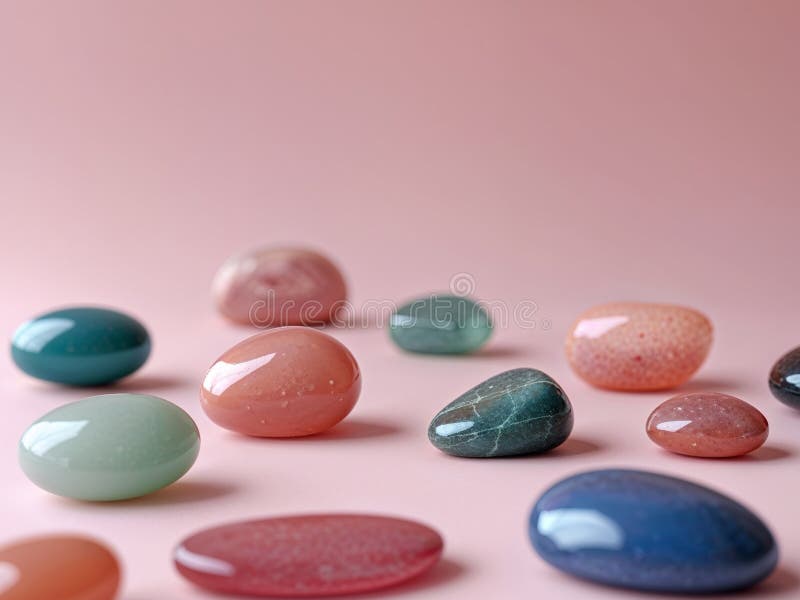 Frame of Smooth Colorful Stones Arranged on a Pink Background. Stock ...