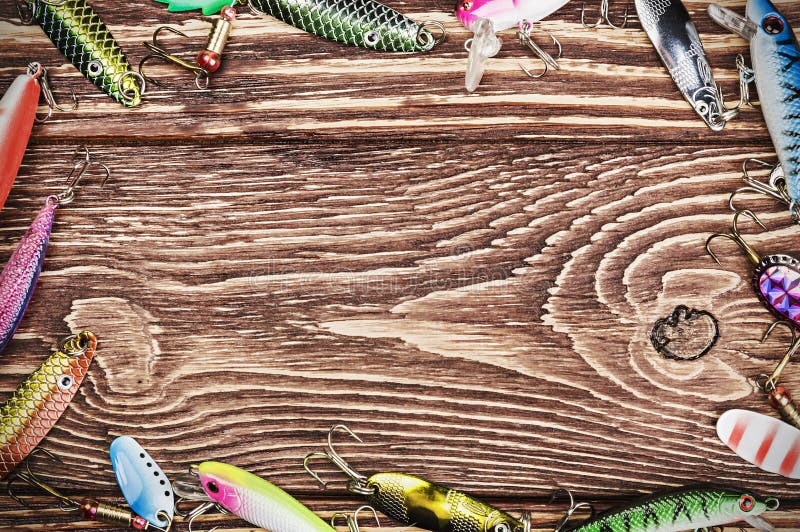 Frame with Spinner Lures and Fishing Bait Stock Image - Image of angler ...