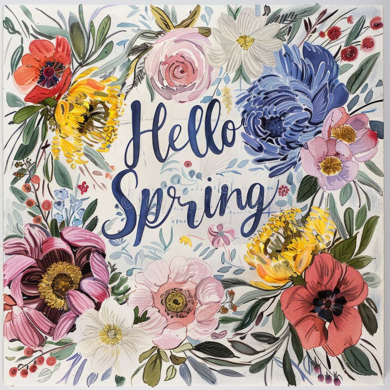 Watercolor Illustration of a Frame of Spring Flowers, Inside the Text ...