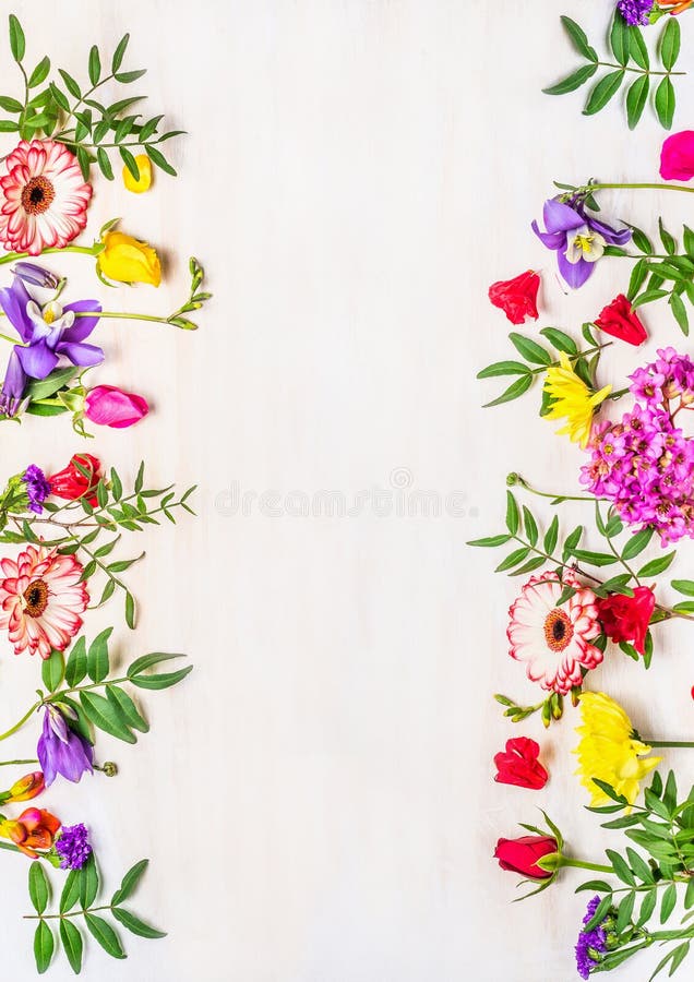 Frame of Spring Flowers, a Variety Colors, Space for Text, Card for the ...