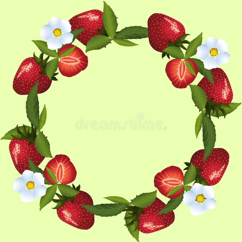 Frame of Strawberries with Green Leaves Stock Vector - Illustration of ...