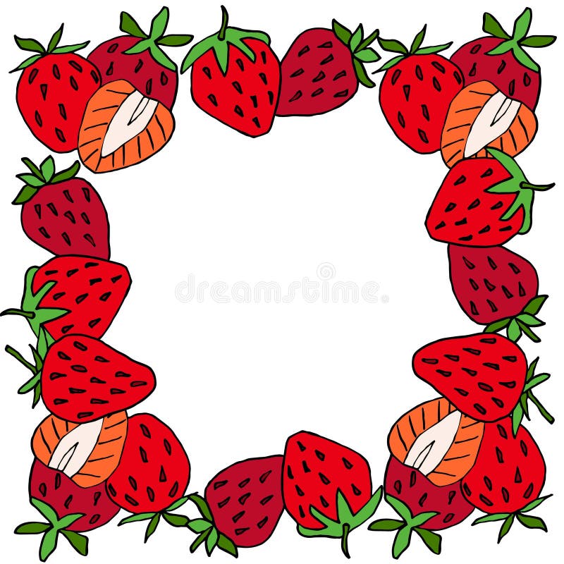 Frame with Strawberry Stock Illustration, Vector, Hand Drawing, Design ...