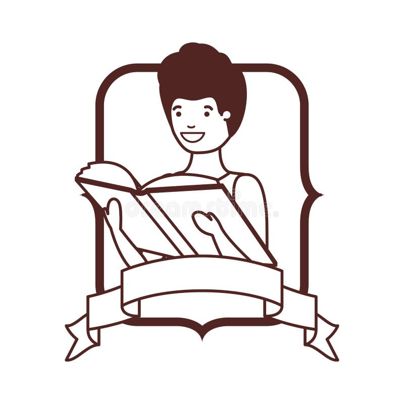 Frame with Student Boy and Reading Book Stock Vector - Illustration of ...