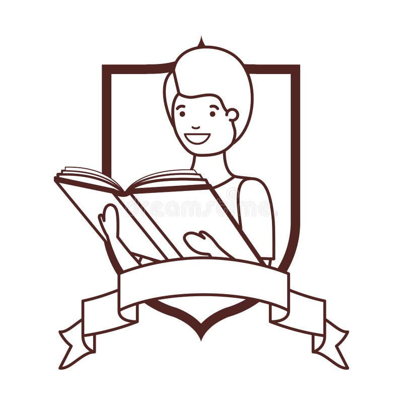 Frame with Student Boy and Reading Book Stock Vector - Illustration of ...