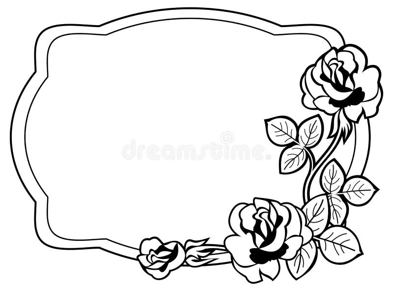 Frame with Stylized Roses Silhouettes. Raster Clip Art Stock ...