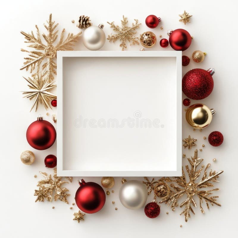 Frame Surrounded by Gold and Red Christmas Decorations Christmas Square ...
