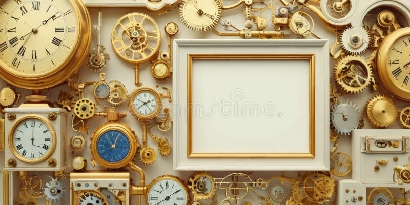 Frame Surrounded by Many Different Types Clocks Stock Illustration ...