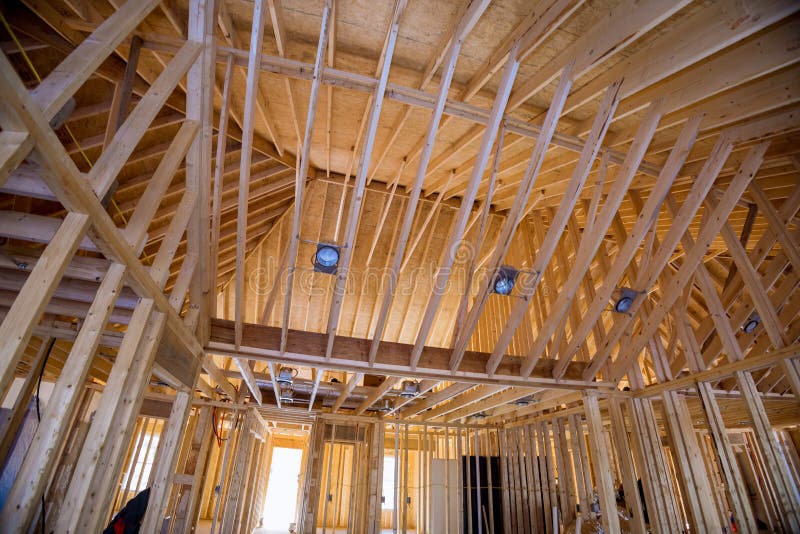 Frame System for New House Under Construction, Structure Truss Beams ...