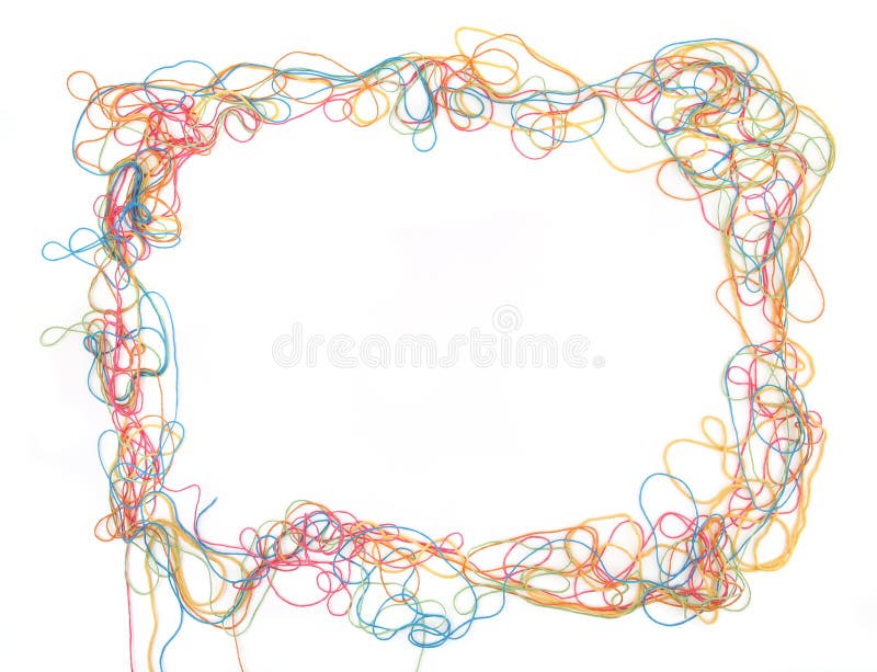 Frame of Tangled Colorful Cotton Threads Isolated on White Background ...