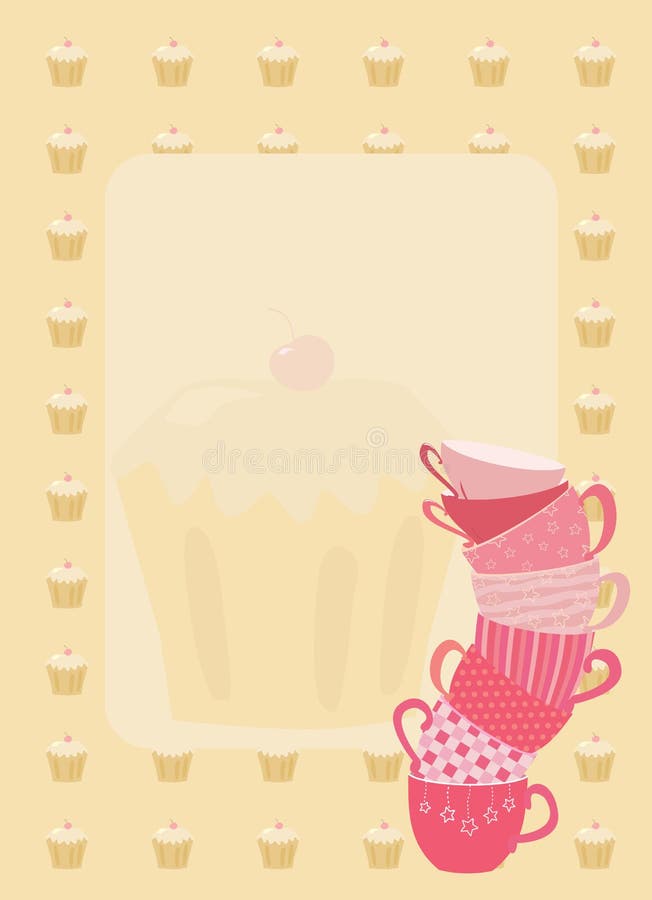 Frame with Teacup and Cupcakes Stock Vector - Illustration of backdrop ...