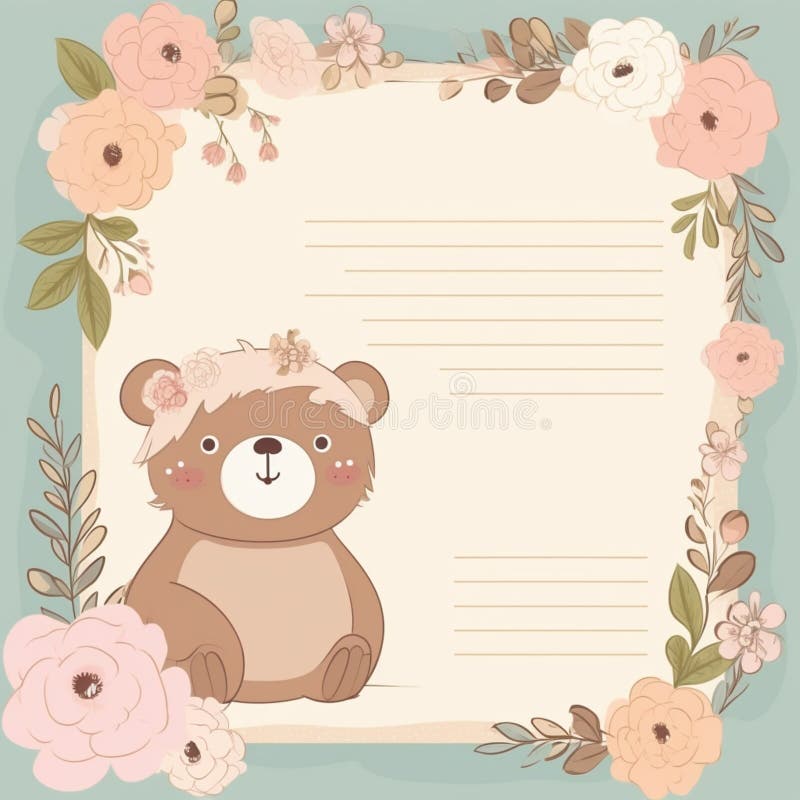 Frame with Teddy Bear and Flower Edge Stock Illustration - Illustration of hobby, border: 312709764
