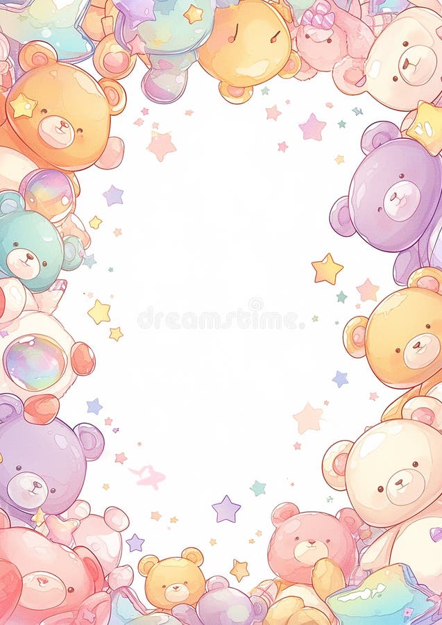 A Frame of Teddy Bears with Stars and a White Background. Scene is ...