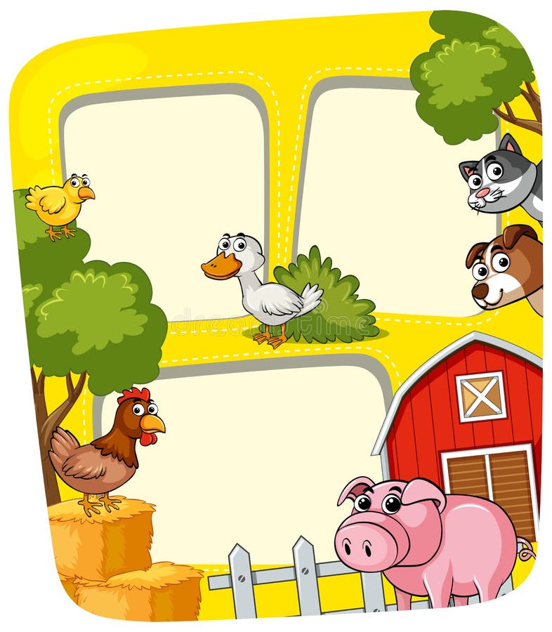Frame Template with Animals in the Farm Stock Vector - Illustration of ...