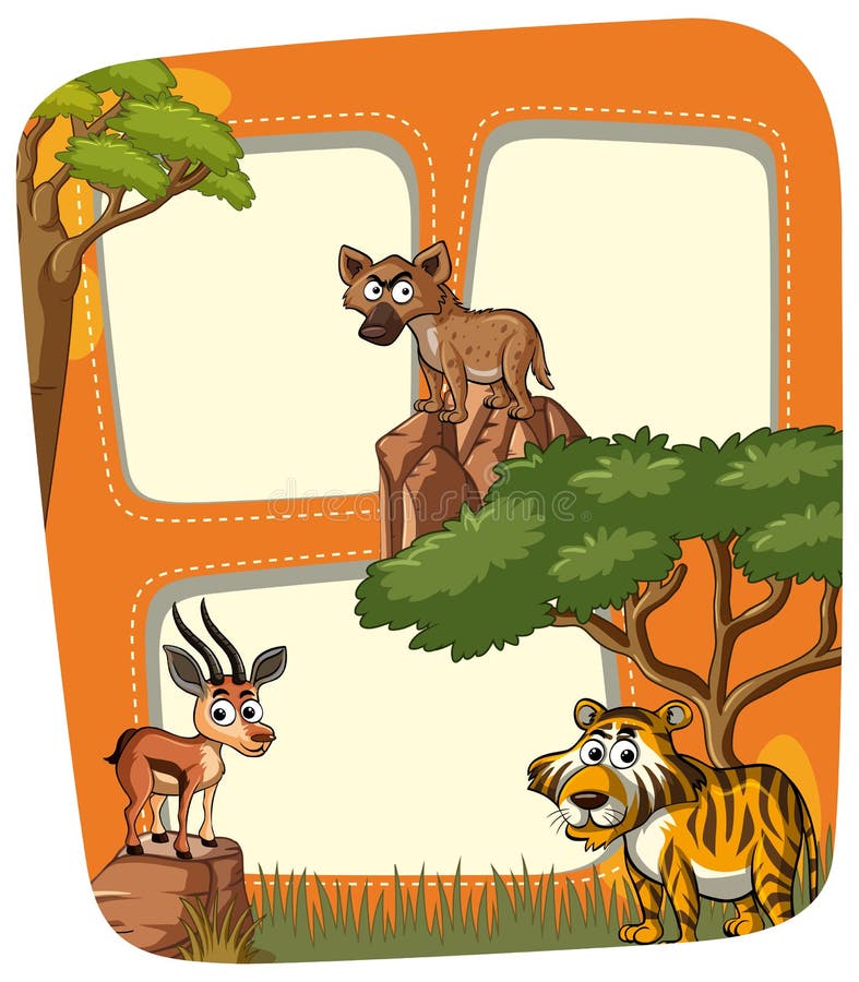 Frame Template with Animals in the Wild Stock Vector - Illustration of ...