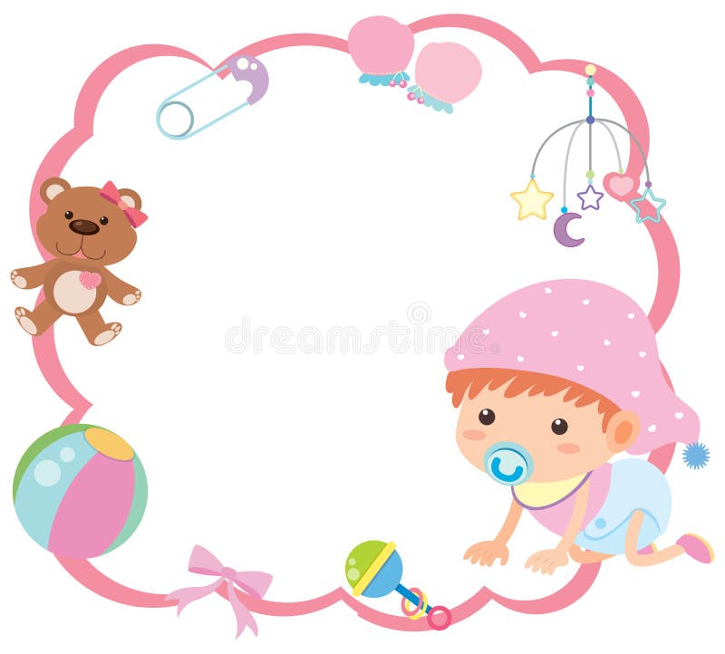 Frame Template with Baby in Pink Stock Vector - Illustration of design ...