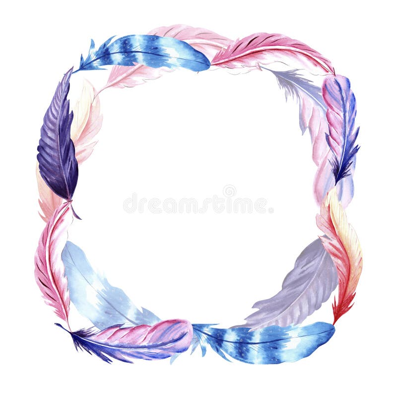 Frame, Template with Bird Feathers Different Colors Hand Drawn ...