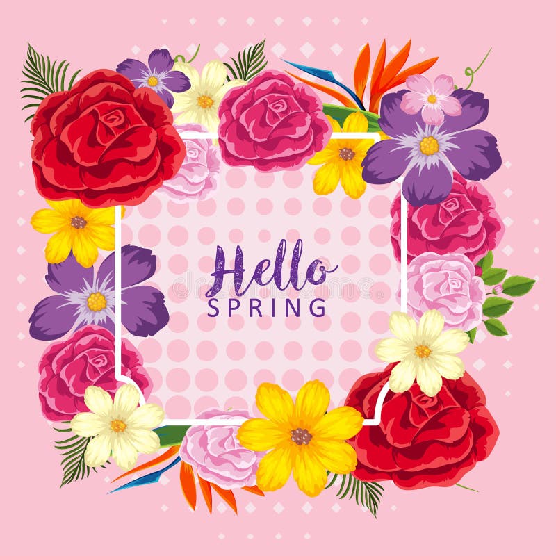 Frame Template with Colorful Flowers Stock Illustration - Illustration ...