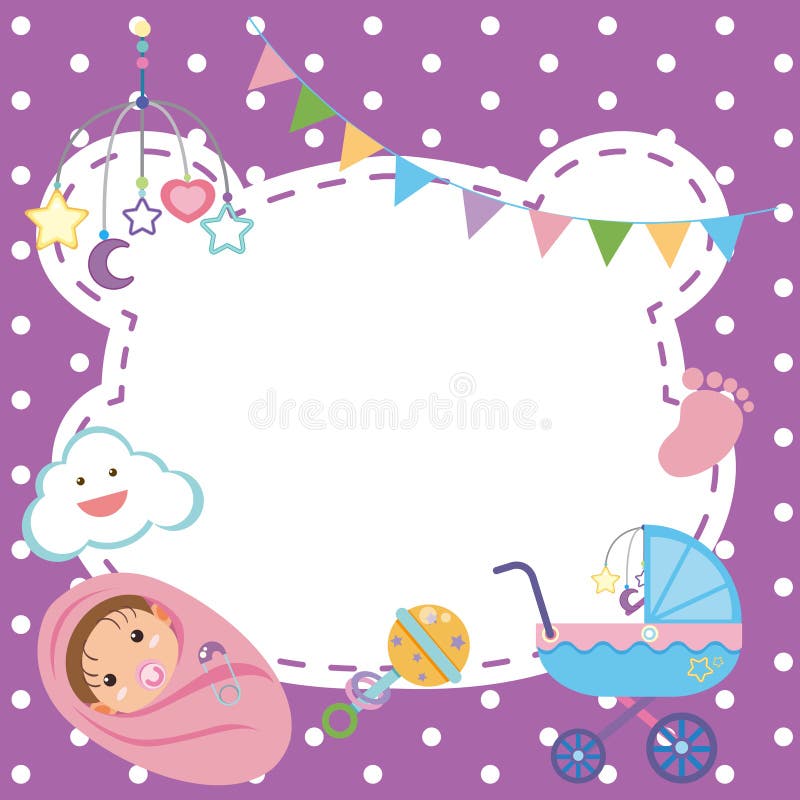 Frame Template Design with Baby Girl Stock Vector - Illustration of ...