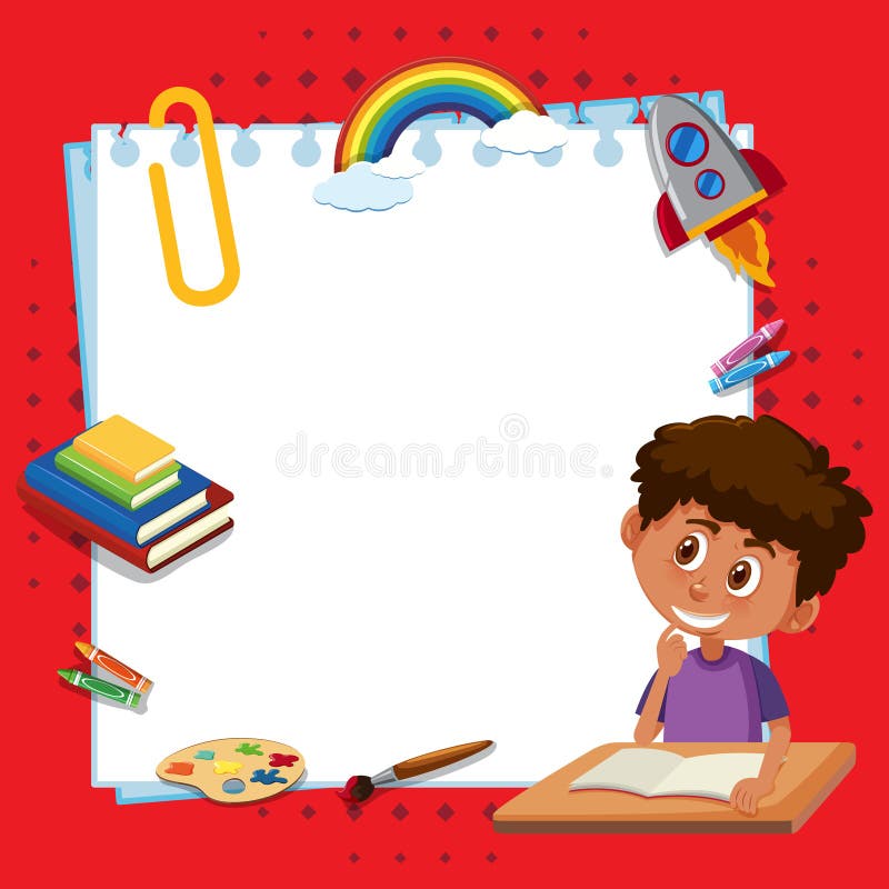 Frame Template Design with Boy Reading Book Stock Vector - Illustration ...