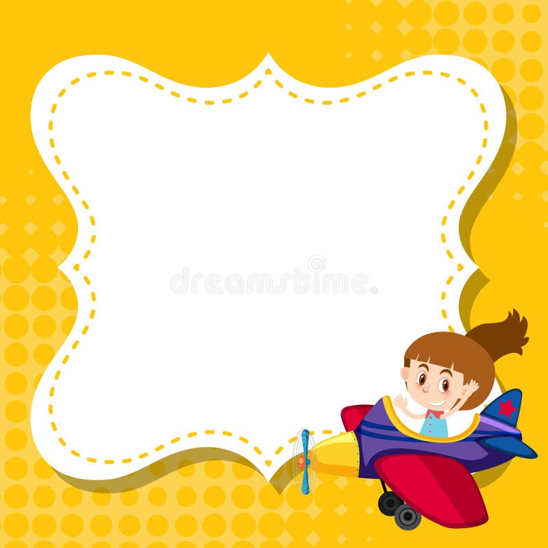 Frame Template Design with Girl on Airplane Stock Illustration ...