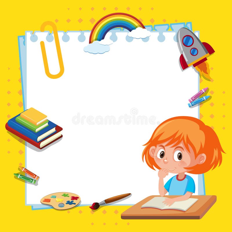 Frame Template Design with Girl Reading Book Stock Vector ...