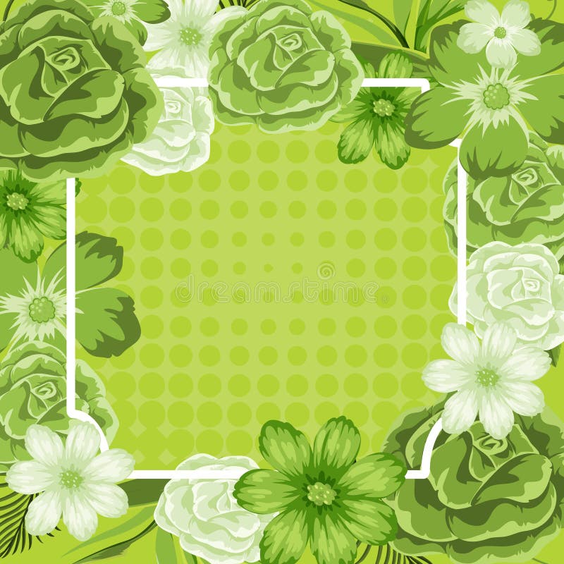 Frame Template Design with Green Flowers Stock Illustration ...
