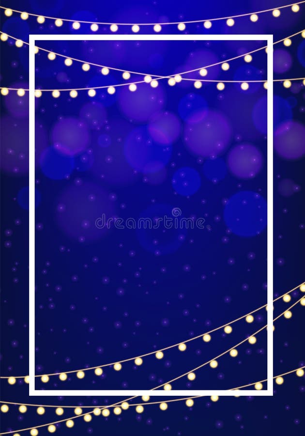 Frame Template Design with Lights on Blue Background Stock Illustration ...