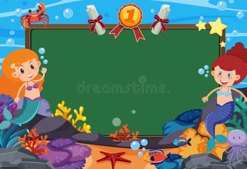 Frame Template Design with Mermaid Under the Sea Stock Vector ...