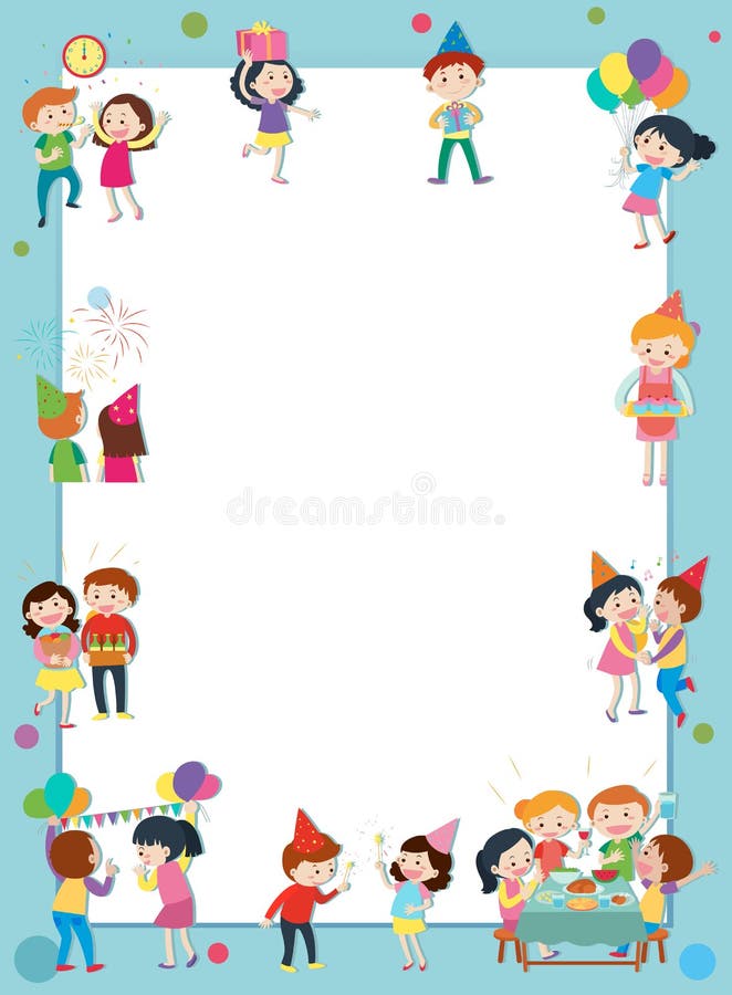 Frame Template with Happy People at Party Stock Vector - Illustration ...