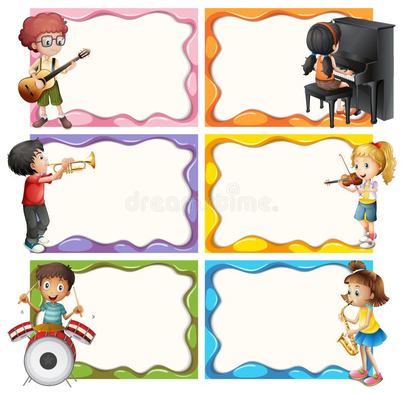 Frame Template with Kids Playing Musical Instruments Stock Vector ...