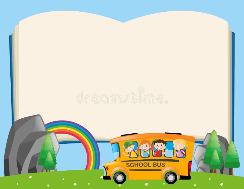 Frame Template with Kids on School Bus Stock Vector - Illustration of ...
