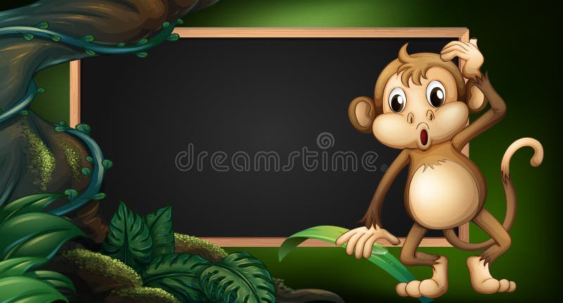 Frame Template with Monkey in the Wild Stock Vector - Illustration of ...
