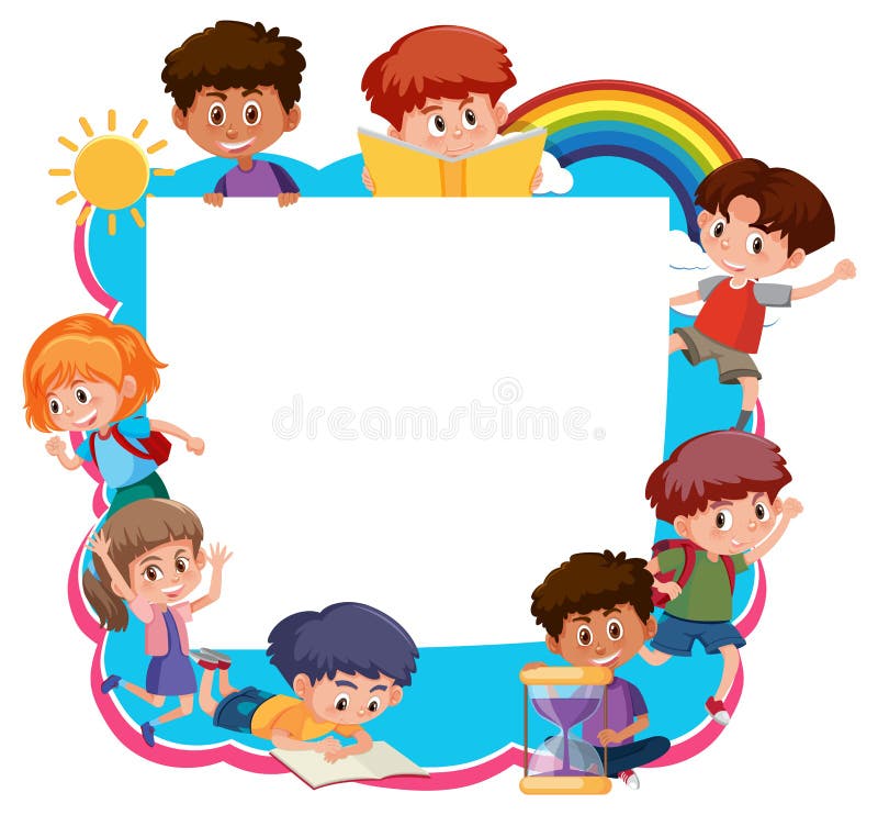 Frame Template with School Kids Cartoon Character Stock Vector ...