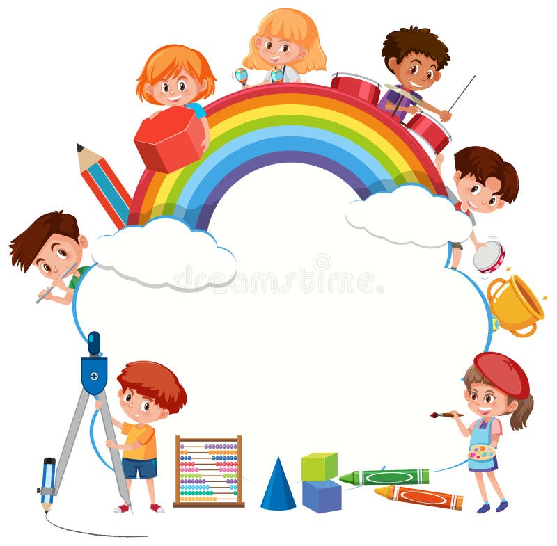 Frame Template with School Kids Cartoon Character Stock Vector ...