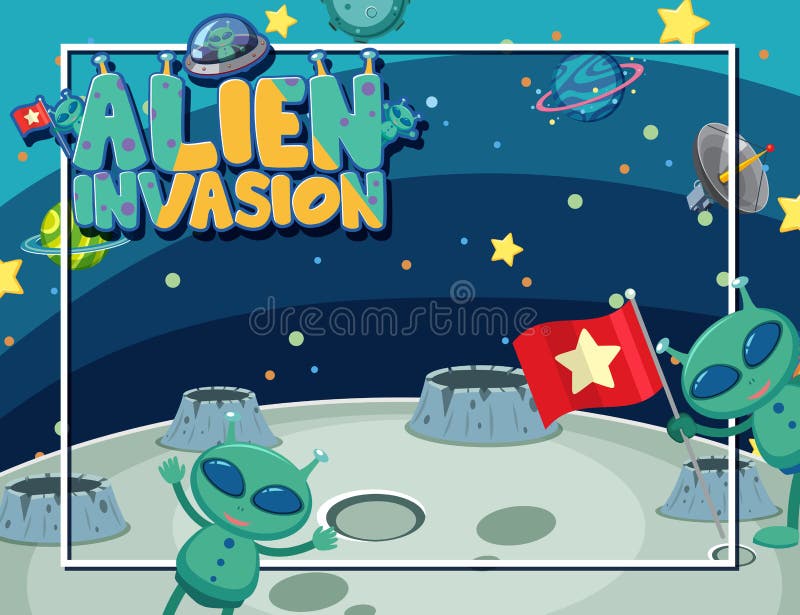 Frame Template with Two Aliens in the Space Stock Vector - Illustration ...