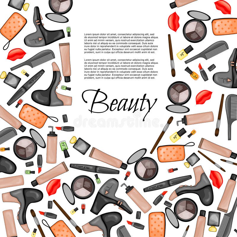 Frame for Text with a Set of Beauty Items. Cartoon Style Stock ...