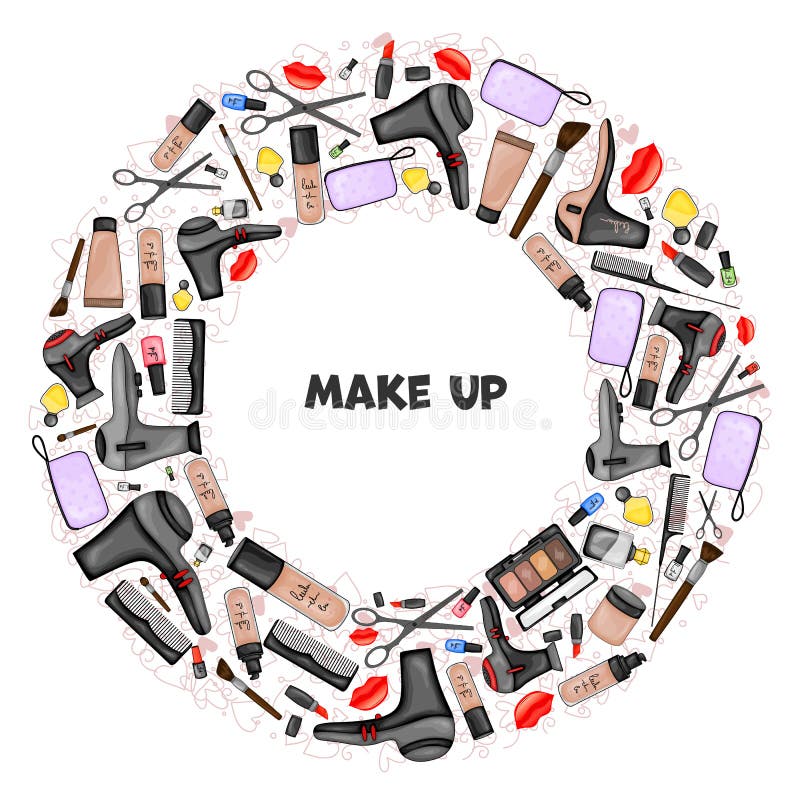 Frame for Text with a Set of Beauty Items. Cartoon Style. Vector ...