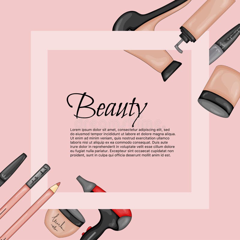 Frame for Text with a Set of Beauty Items. Cartoon Style. Vector ...