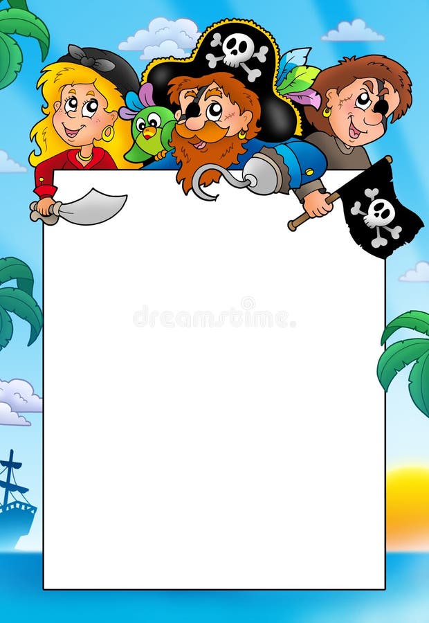 Frame with Three Cartoon Pirates Stock Illustration - Illustration of ...