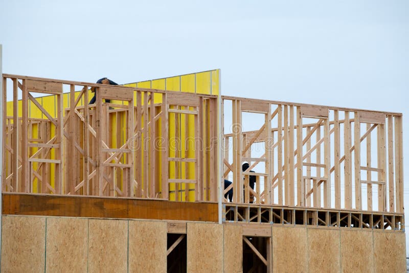 The Frame of Tne Second Floor of a Plywood House Wall Stock Image ...